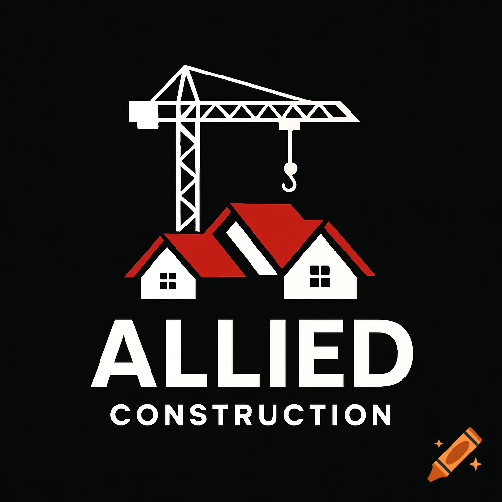 Allied Construction company logo with crane and red-roofed houses on ...