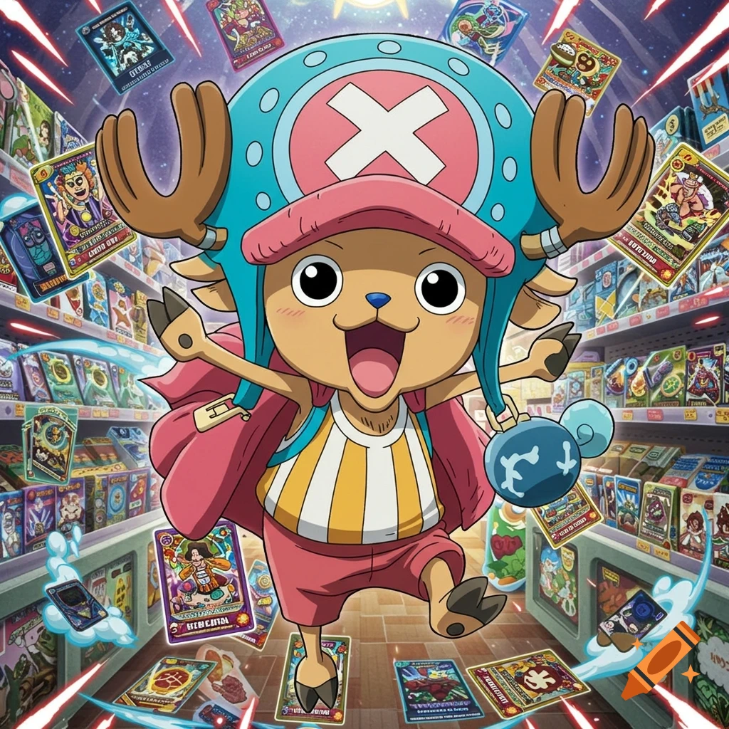 Anime-style mascot similar to One Piece's Chopper for trading card ...