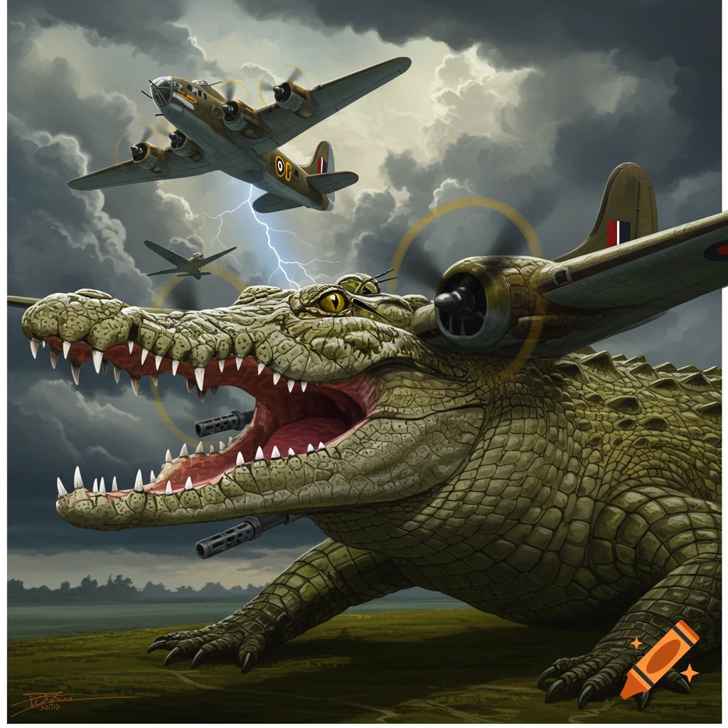 Crocodile mixed with a bomber on Craiyon