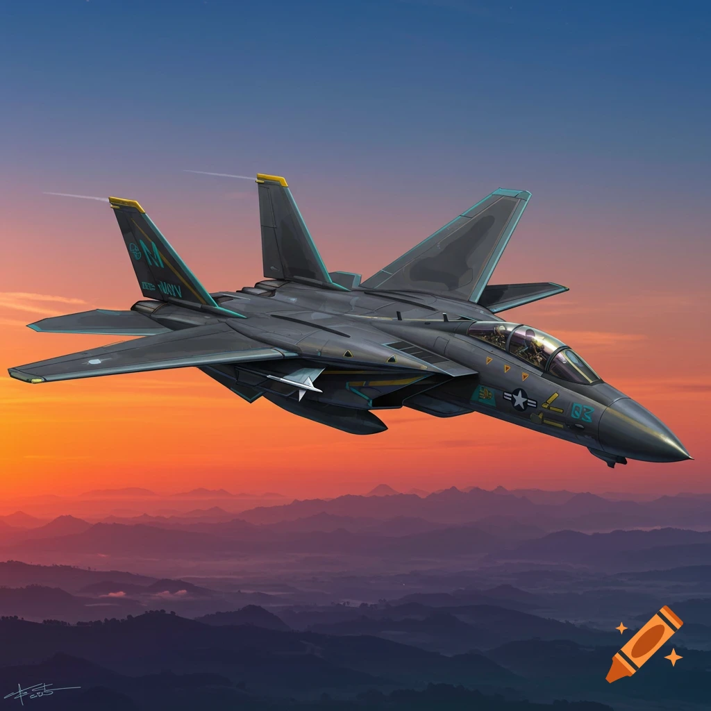 A futuristic silver fighter jet with glowing pink lines flies over a ...