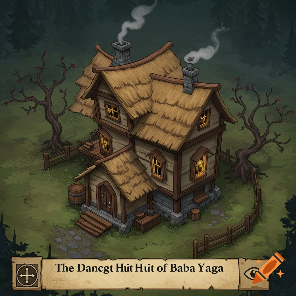 Top down token of Baba Yaga's Dancing Hut for virtual tabletop on Craiyon
