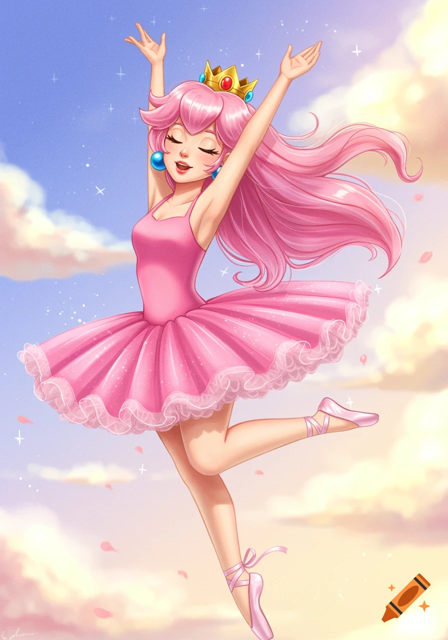 Princess Peach in tutu jumping on Craiyon