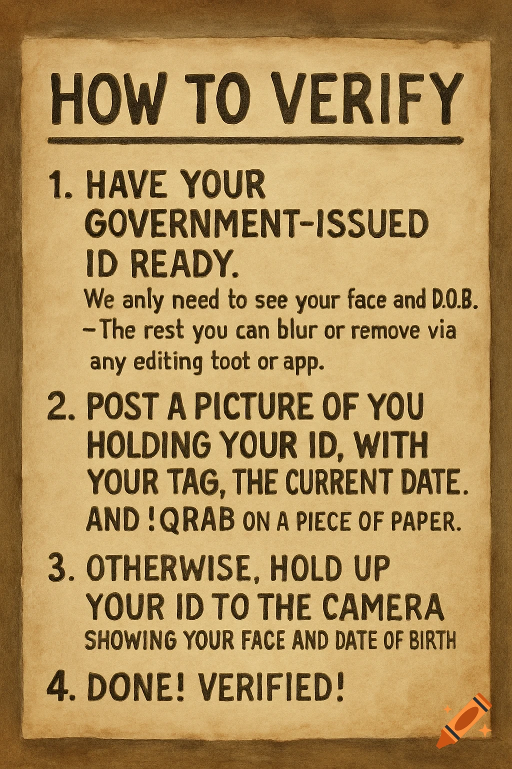 Instructions on how to verify government ID on Craiyon