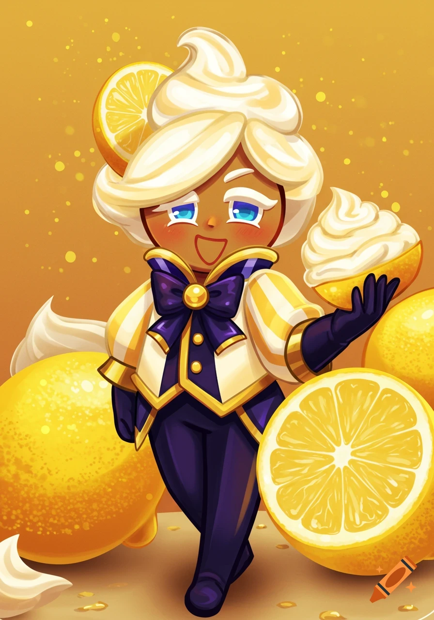 Cookie Run Kingdom character themed as lemon meringue on Craiyon