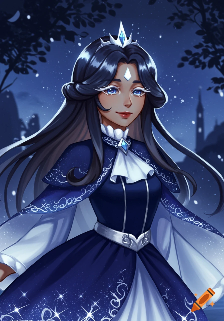 A fantasy portrait of an ice queen with blue braids and a crown of ice ...