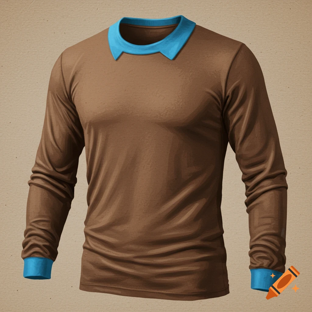 Brown long sleeve t-shirt with blue collar on Craiyon