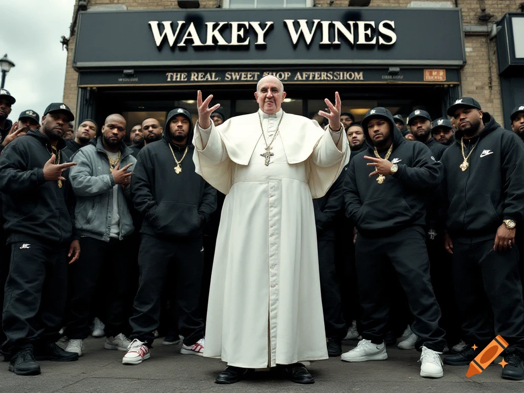 Pope throwing gang signs outside Wakey Wines with charvas in tracksuits ...