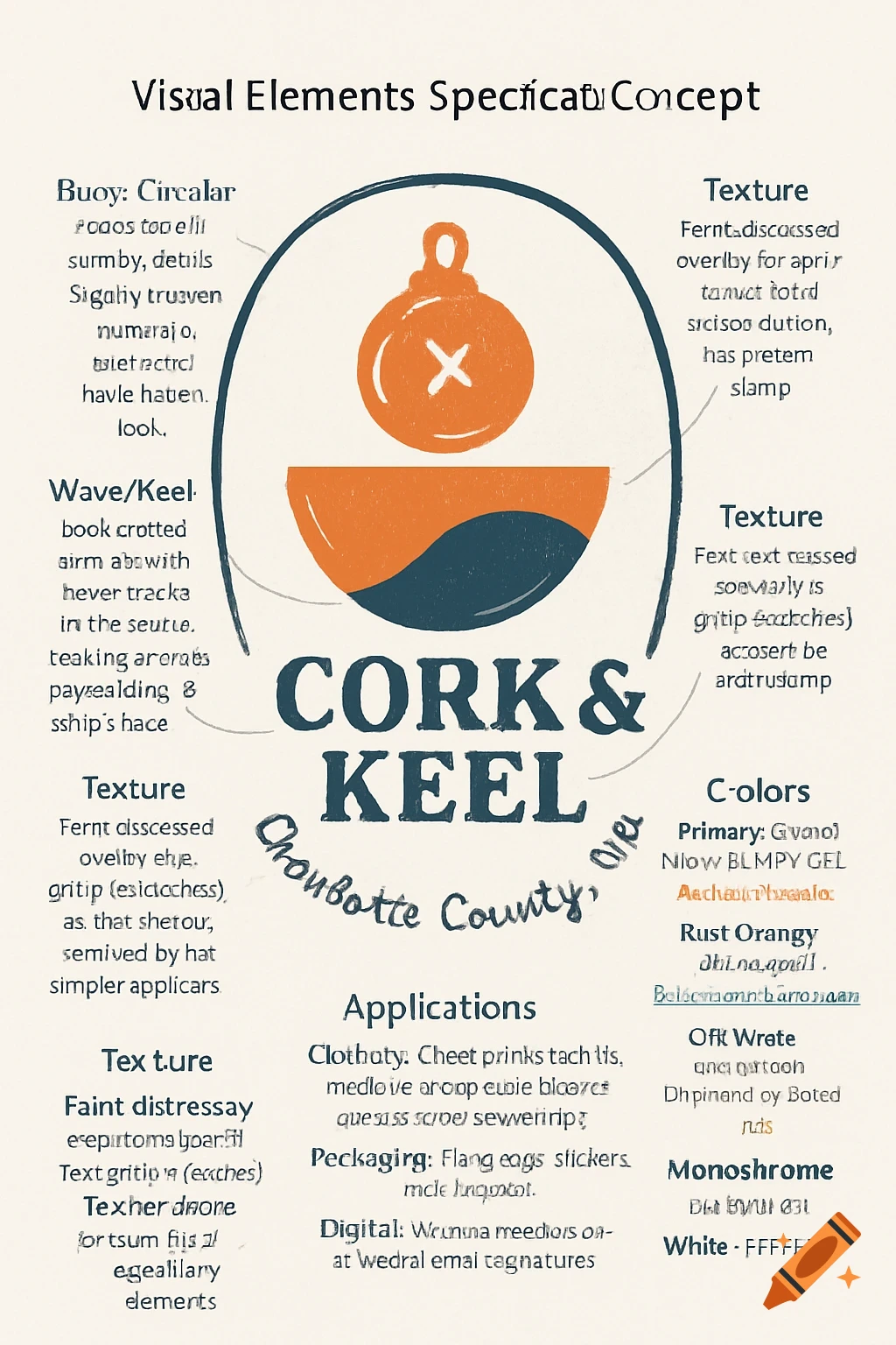 Cork and Keel logo design with buoy, wave/keel, stencil font, and ...