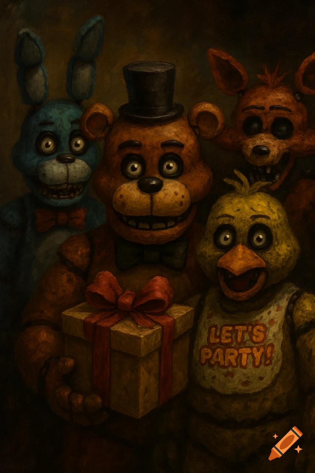 Freddy, Bonnie, Foxy, and Chica from Five Nights at Freddy's. on Craiyon