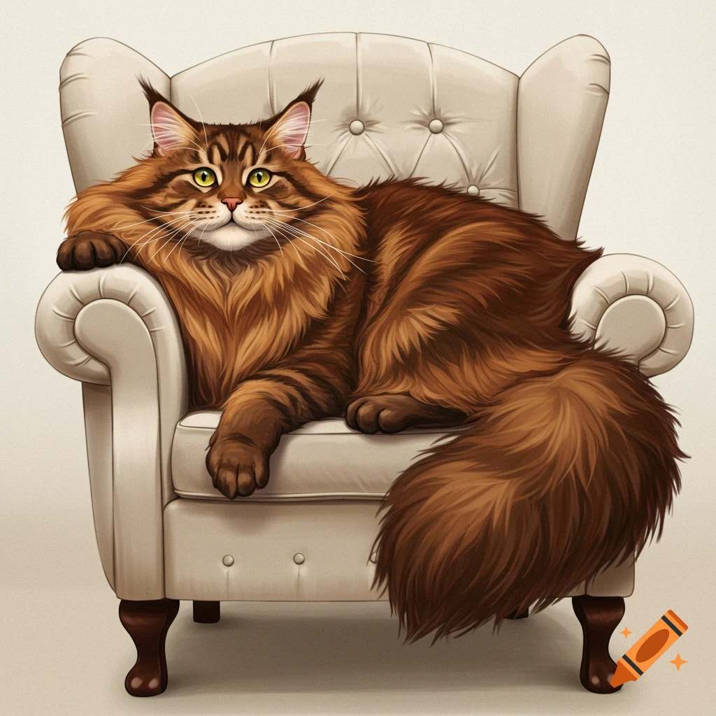 A fluffy tabby cat with green eyes lies curled up on a soft surface. on Craiyon