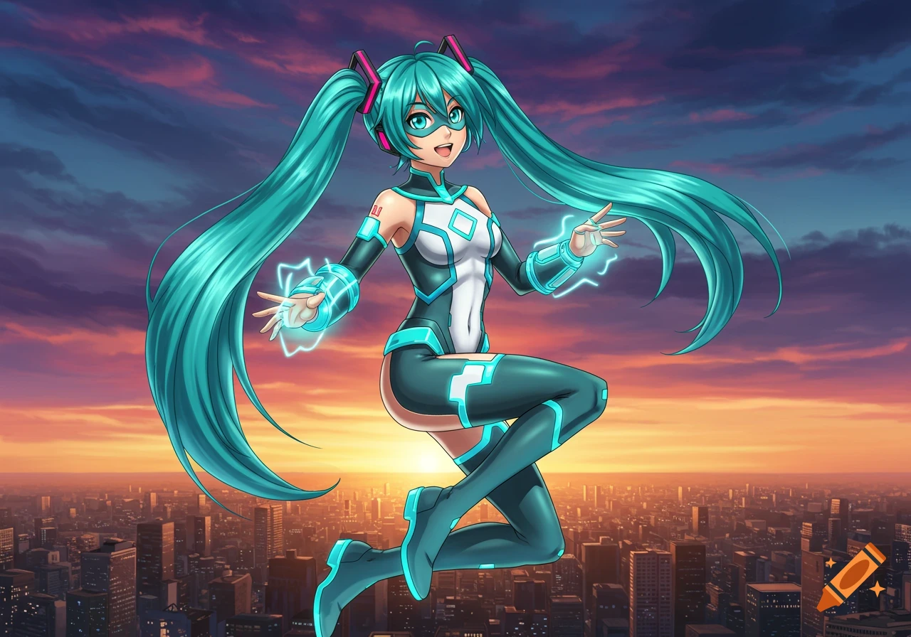 Hatsune Miku with a mosquito body and wings stands in grass. on Craiyon