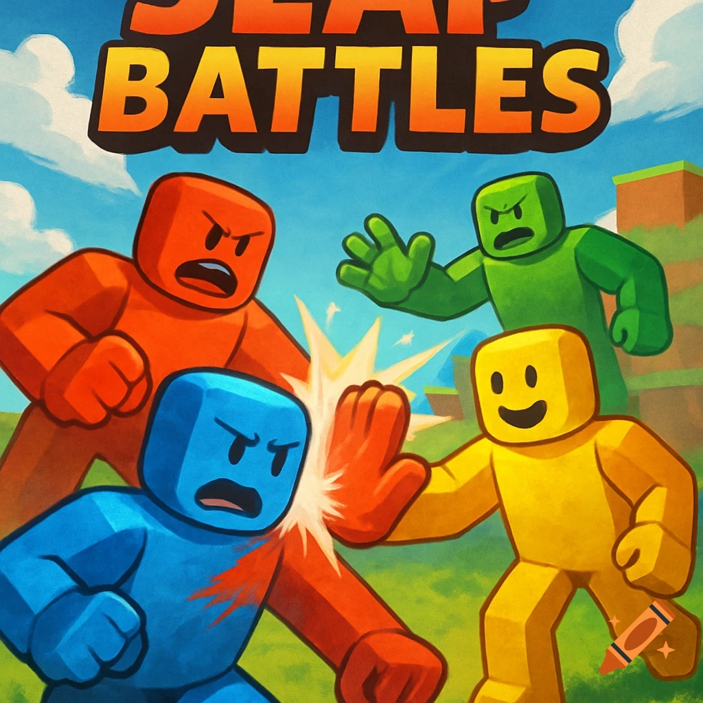 A scene with colorful block characters fighting under the title "SLAP ...