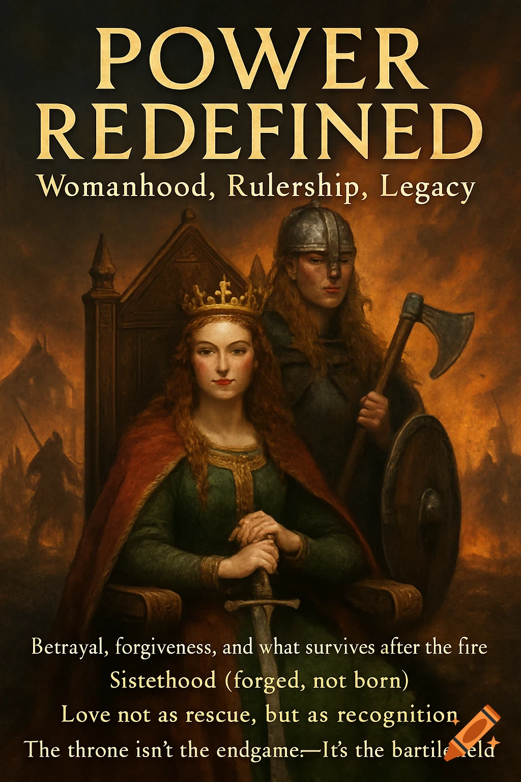 High Middle Age princess and Viking themed book cover on Craiyon