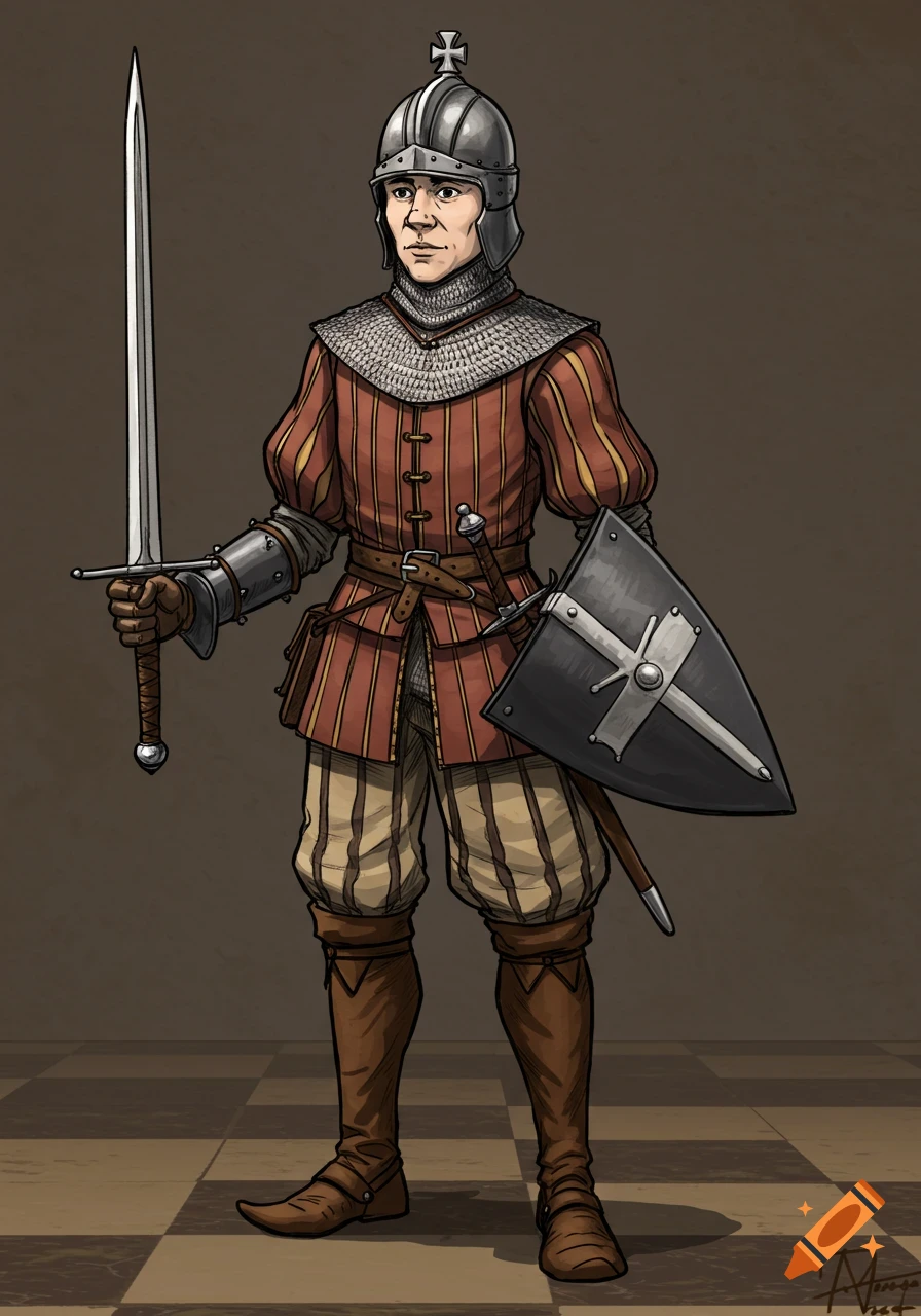 Chess pawn with human body and medieval clothing drawing on Craiyon