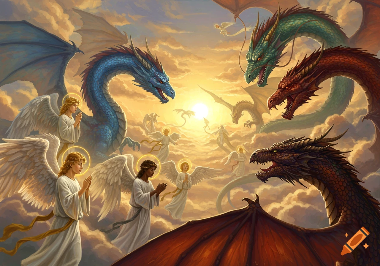 Angels and dragons on Craiyon