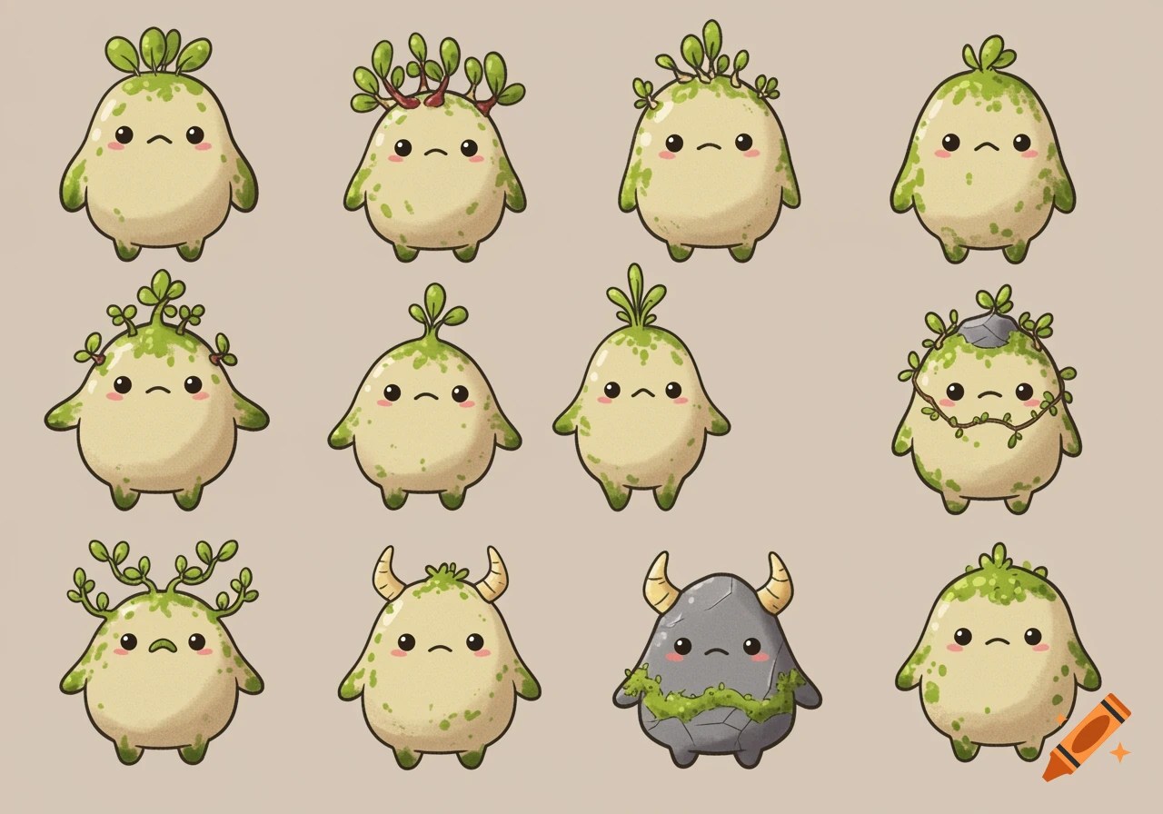 Cute blob creature characters inspired by nature in 2D cartoon style ...