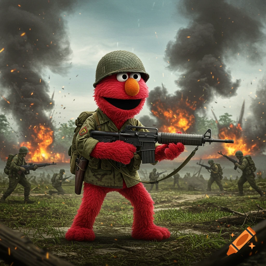 Elmo in the Vietnam War on Craiyon