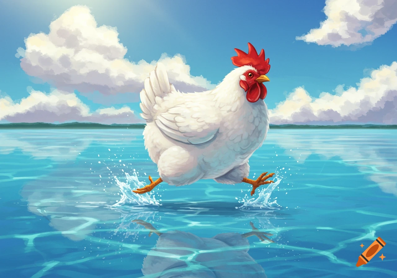 Two fluffy cartoon chicks paddle in separate rowboats on the ocean ...