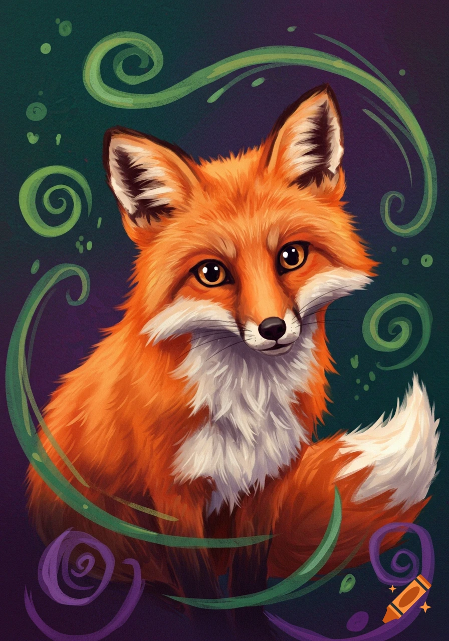 An illustration of a fox standing under a starry sky with a giant pile ...