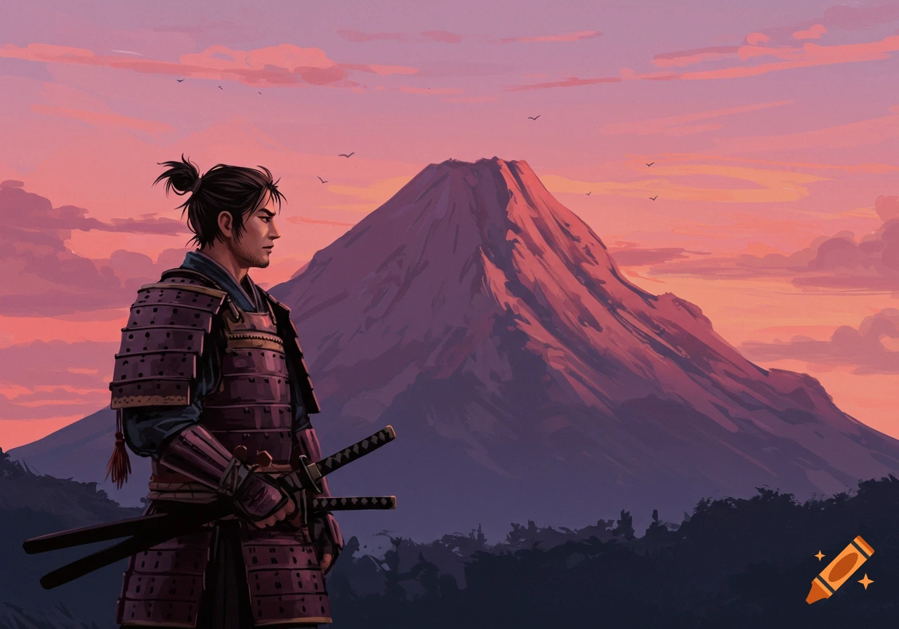 Samurai warrior with Mount Fuji in the background on Craiyon
