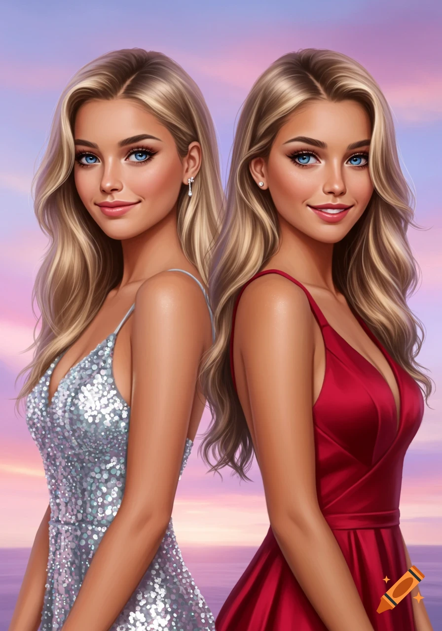 Two pretty girls on Craiyon