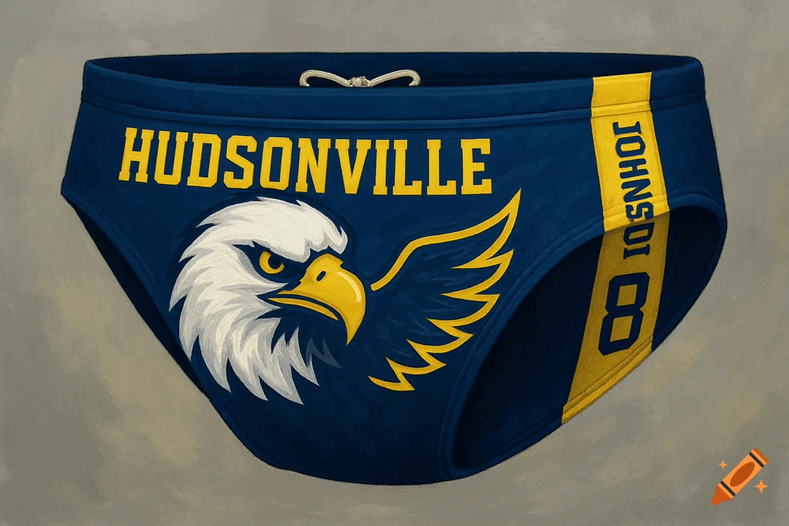 Hudsonville water polo Speedo swimsuit with bald eagle graphic on Craiyon