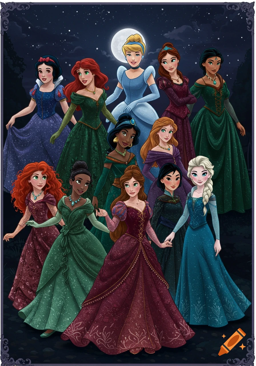 Disney princesses in night attire on Craiyon