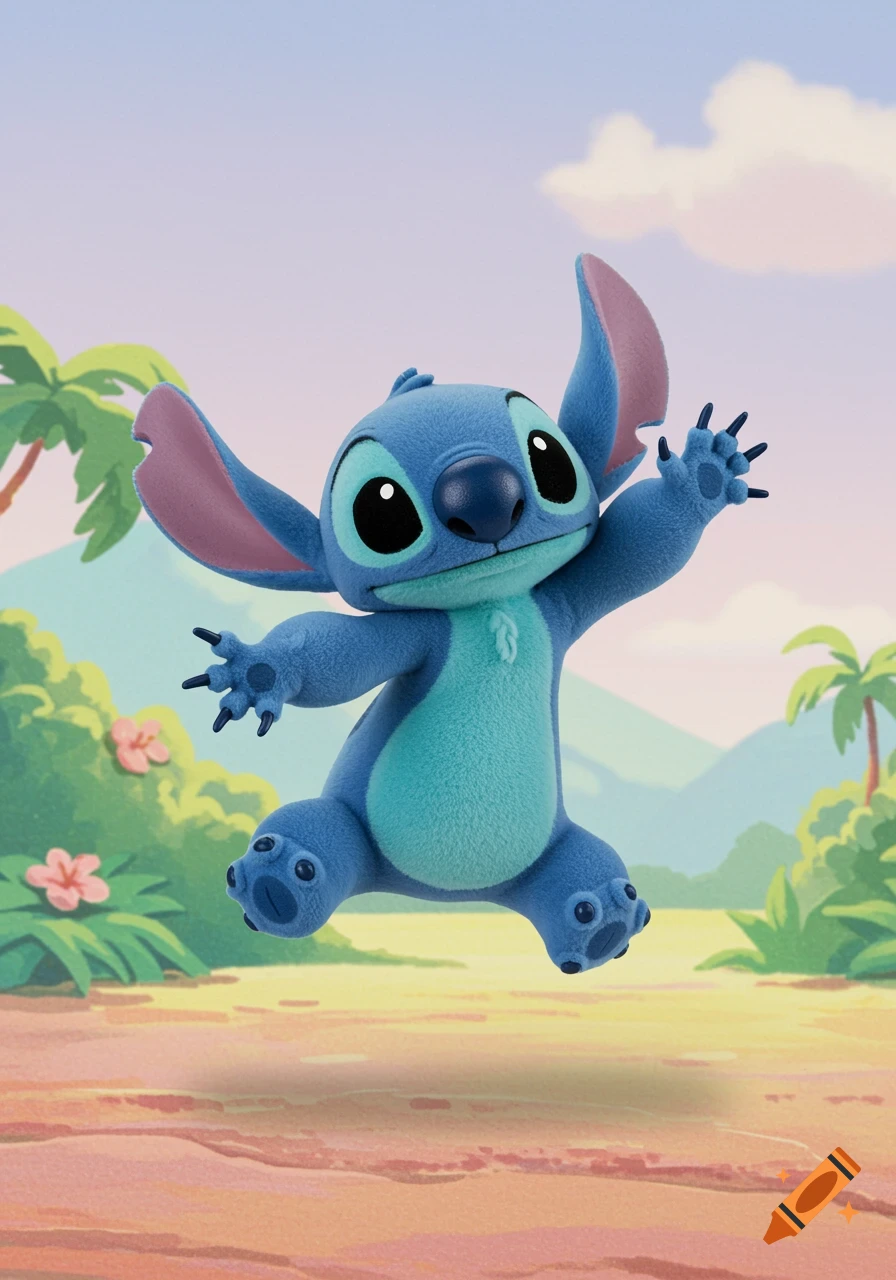 A blue cartoon character Stitch waving. on Craiyon