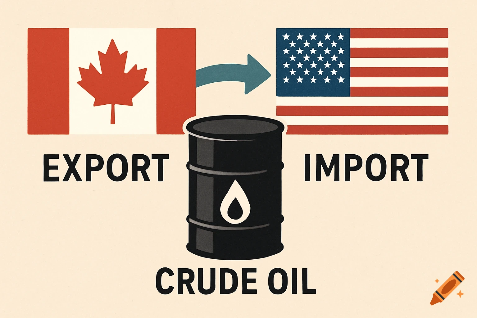 Canadian and US flags depicting crude oil trade on Craiyon