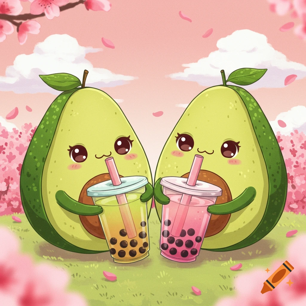 Kawaii image of a large boba tea cup surrounded by small cute ...