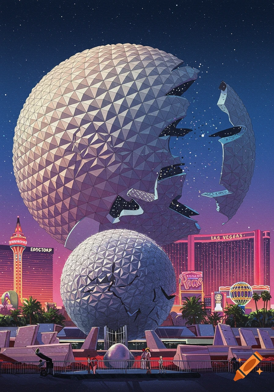 Epcot globe transforming into the Sphere in Las Vegas on Craiyon