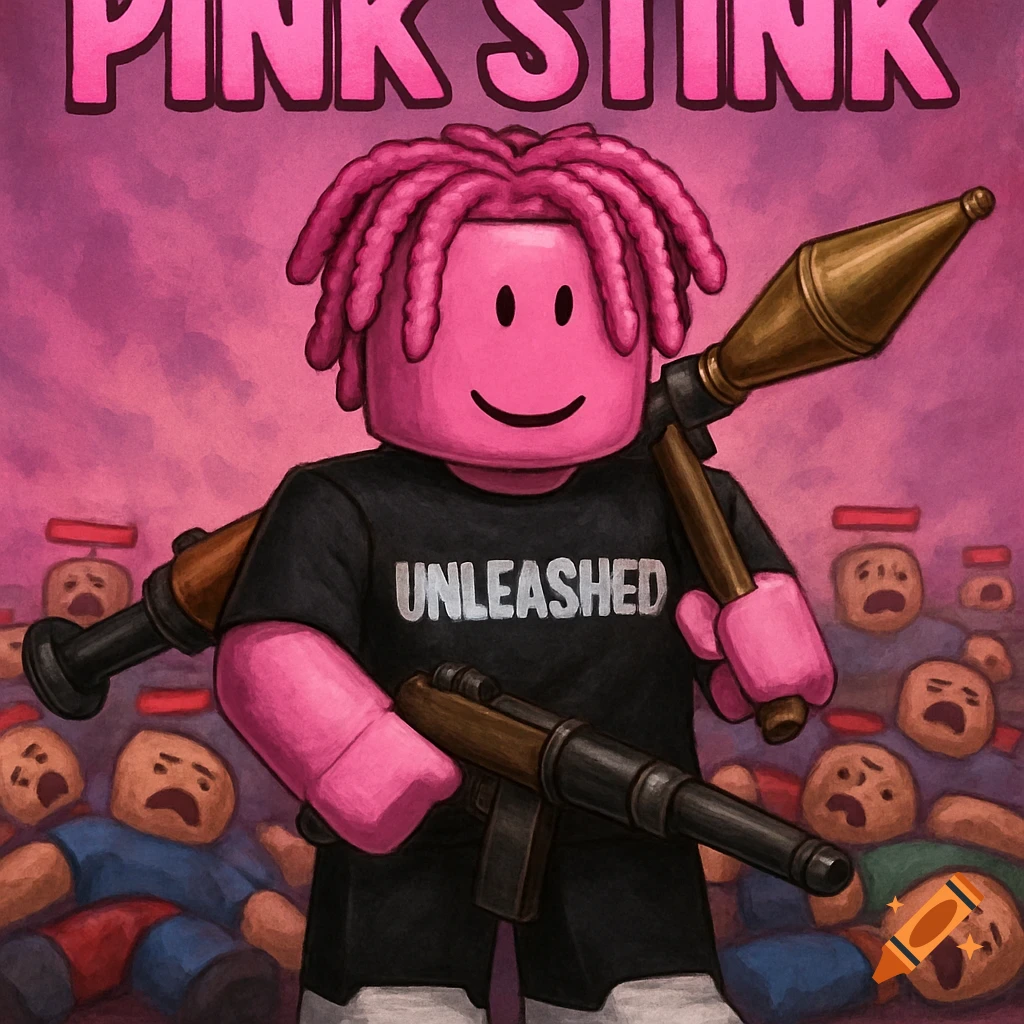Roblox avatar profile picture: pink dreads, black pants, "Unleashed ...