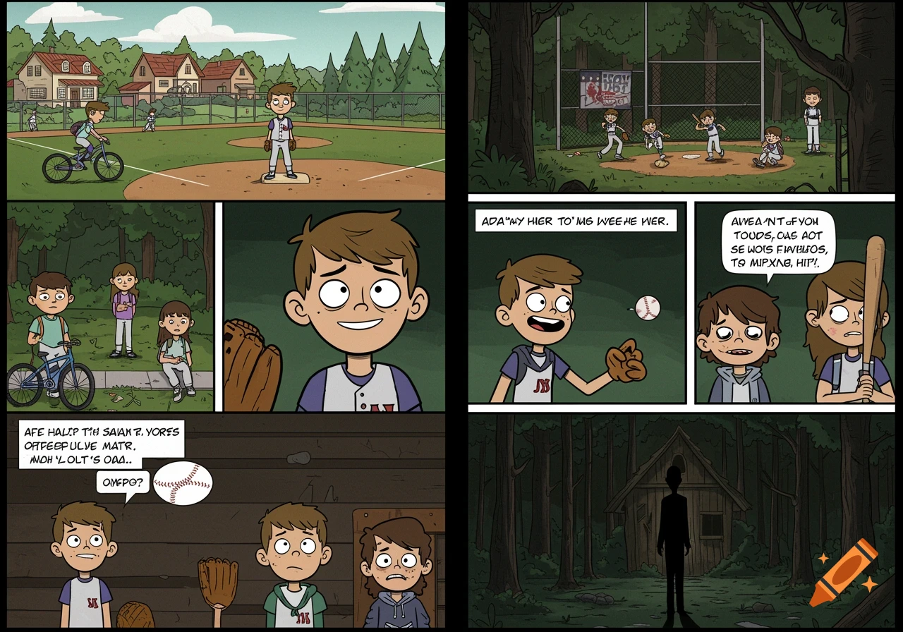 Comic panels depicting a story of a boy, Adam Rivers, and missing ...