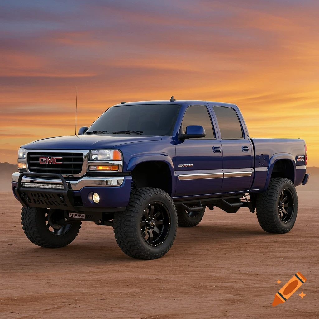A black modern GMC square body pickup truck with custom wheels is ...
