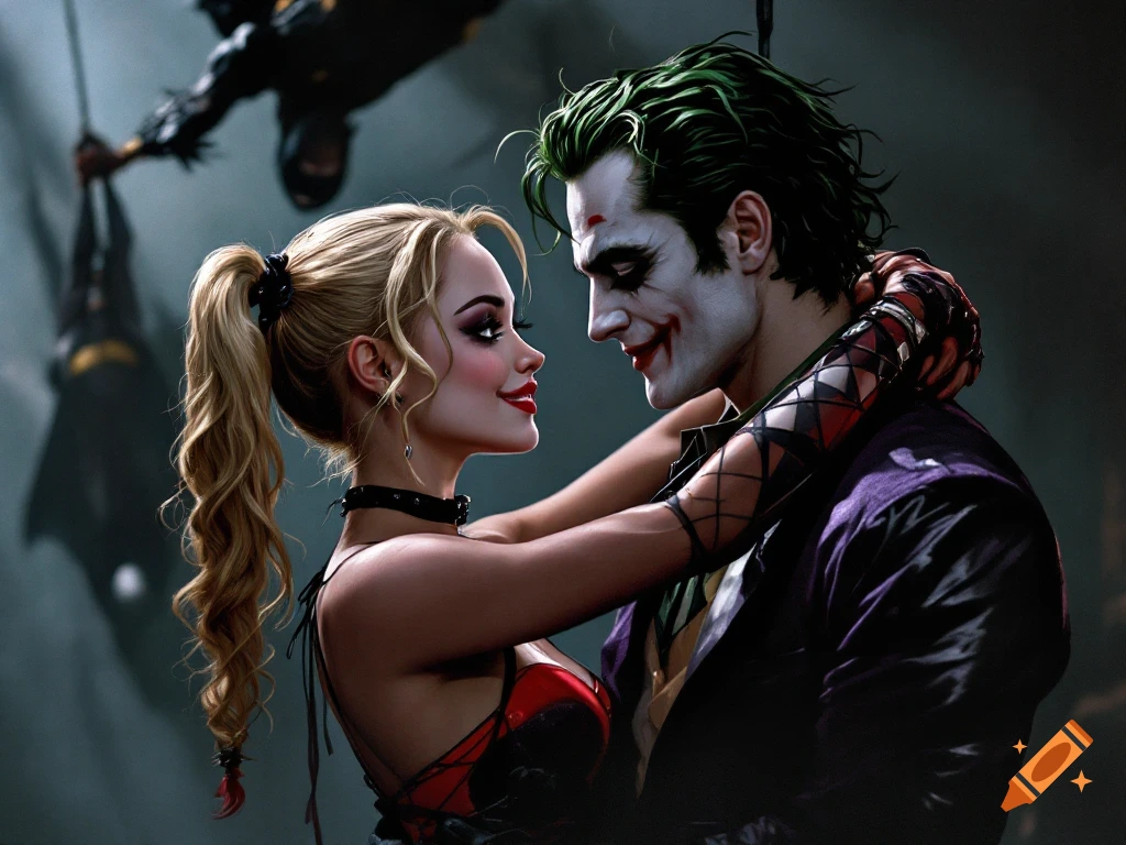 Brittany Murphy and Heath Ledger as Harley Quinn and the Joker in a ...