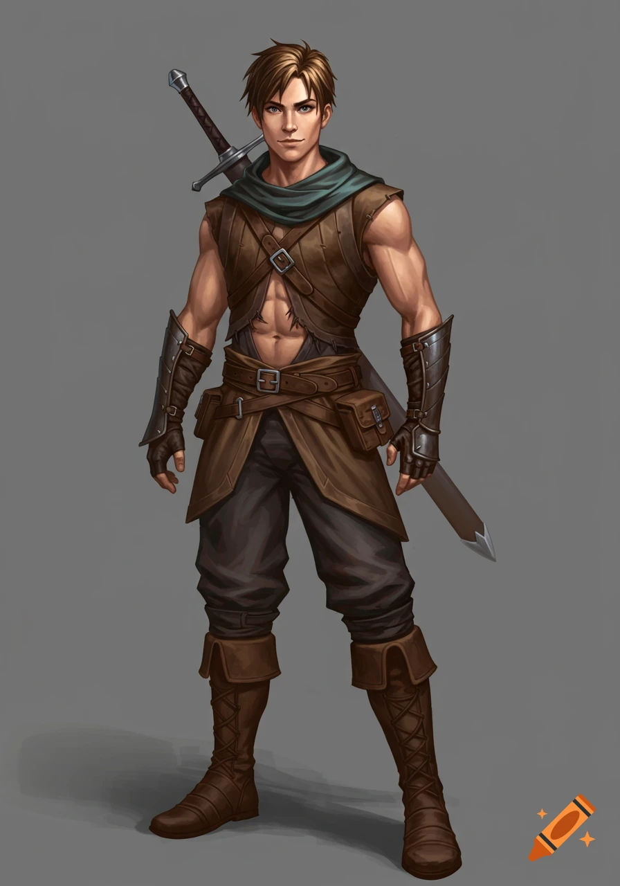 Anime-style young male human mage in a fantasy village setting on Craiyon