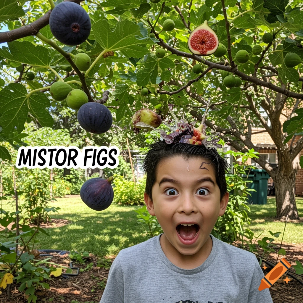 Fig falling on a kid illustration on Craiyon