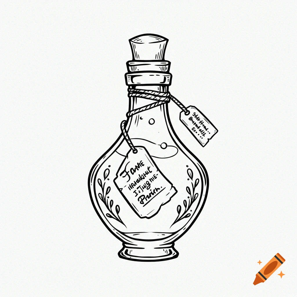 Illustration of a fantasy potion bottle wrapped in vines and flowers ...