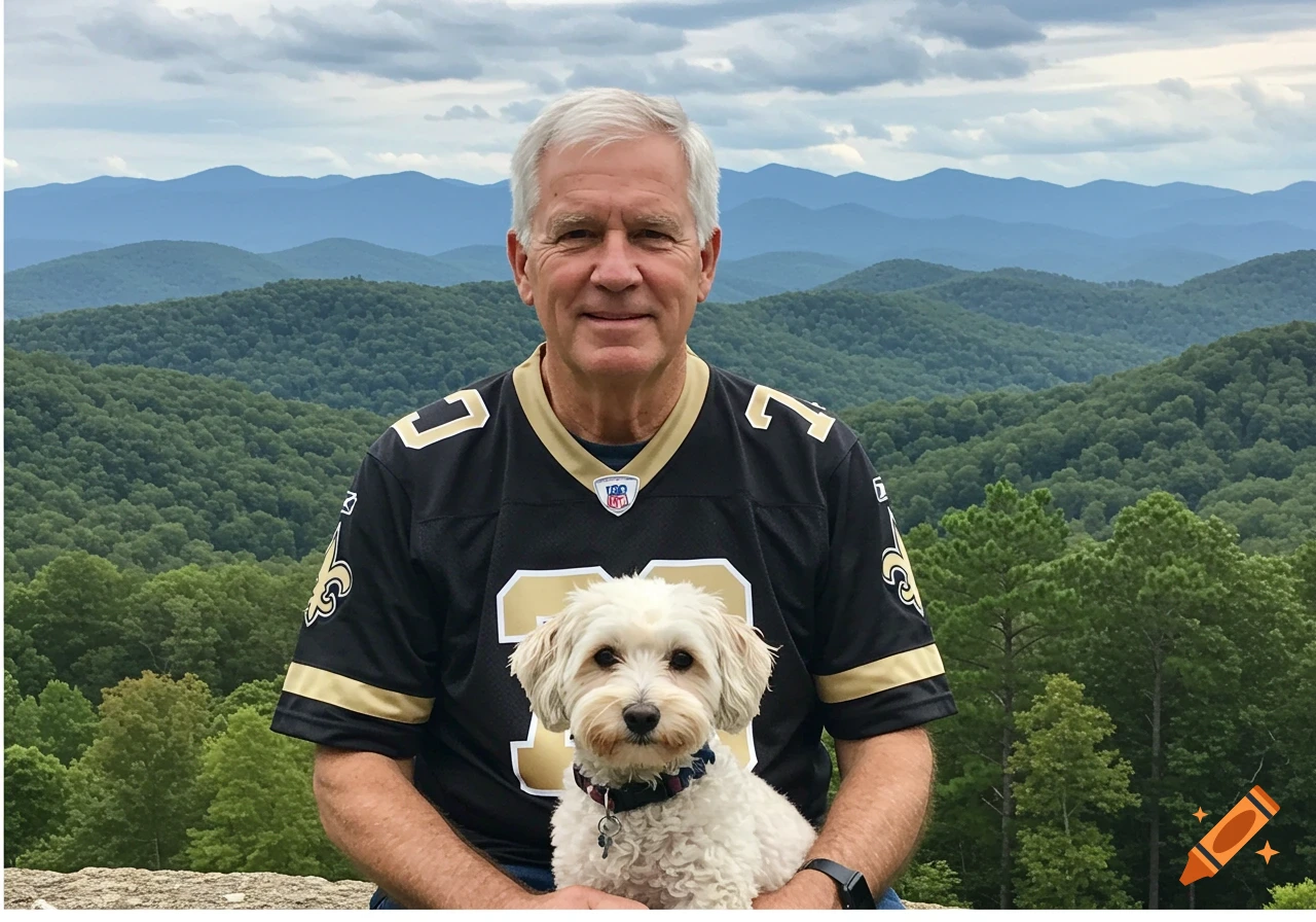 77 year old white man with gray hair and Saints jersey with his ...