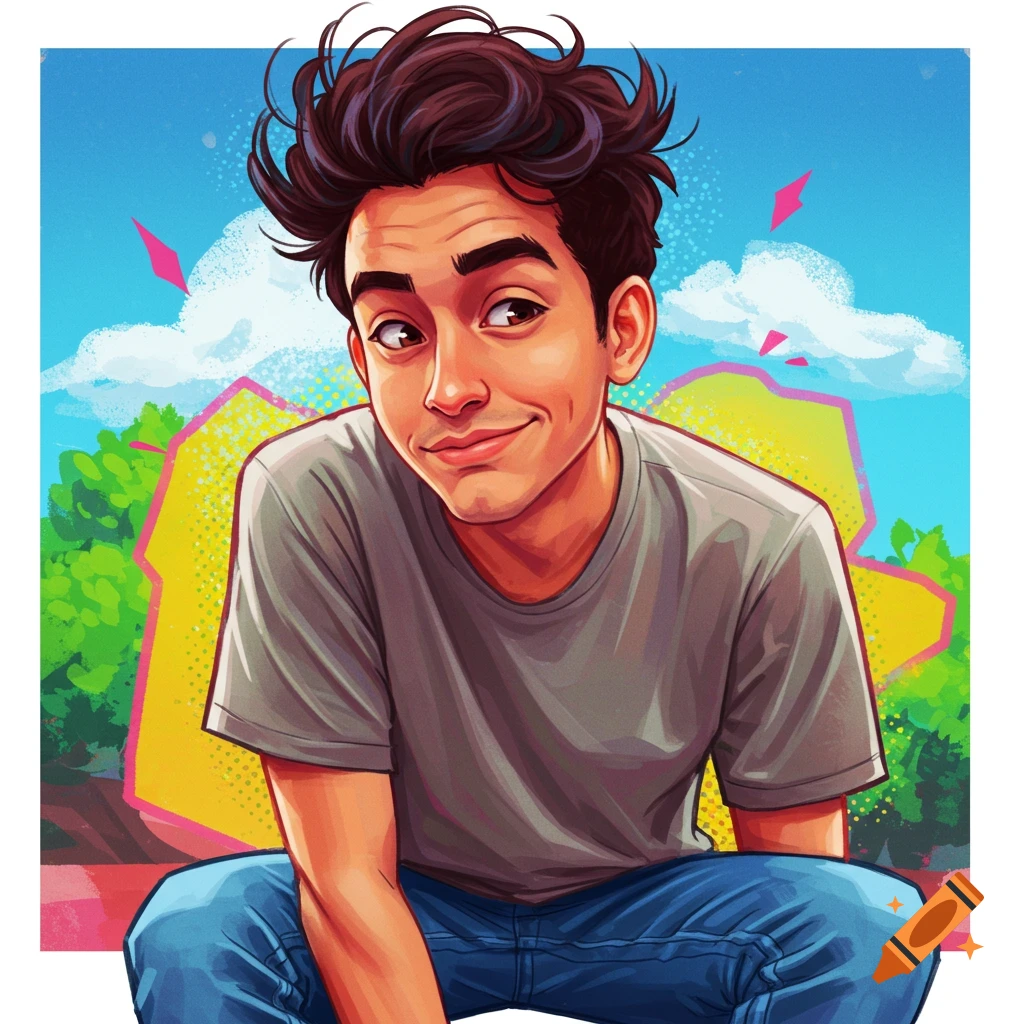 Stylized illustration of a confused young man in blue and purple light ...