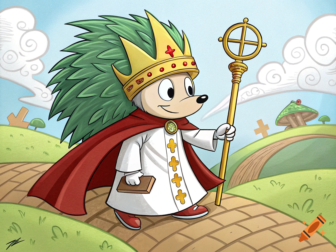 Pope Francis as a hedgehog in Sonic fan art style on Craiyon
