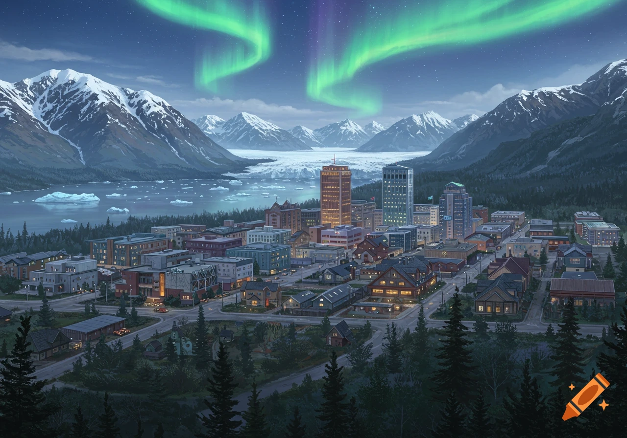 Realistic city in Alaska on Craiyon