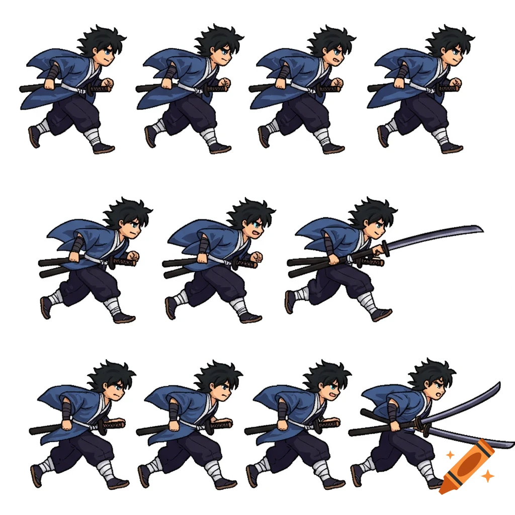 Pixel Art Sprite Sheet of a Male Fantasy Character in Leather Armor ...