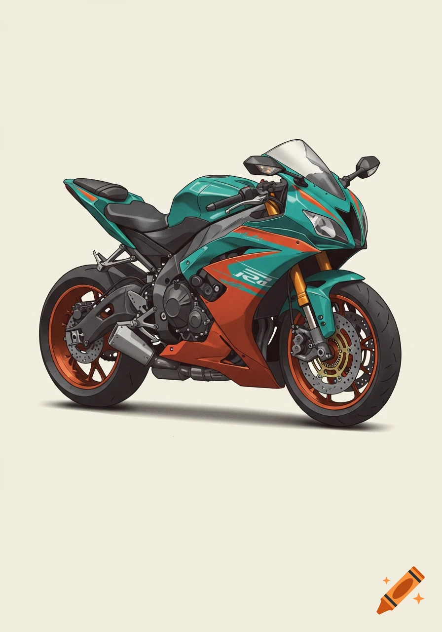 Teal and orange-red sports motorcycle on Craiyon