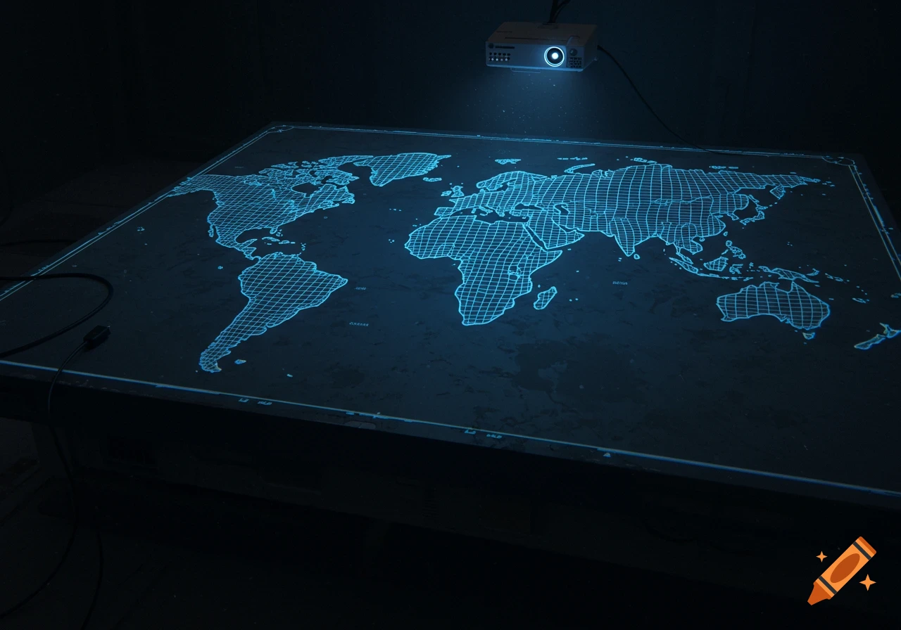 Abstract depiction of a world map with colorful lines connecting ...