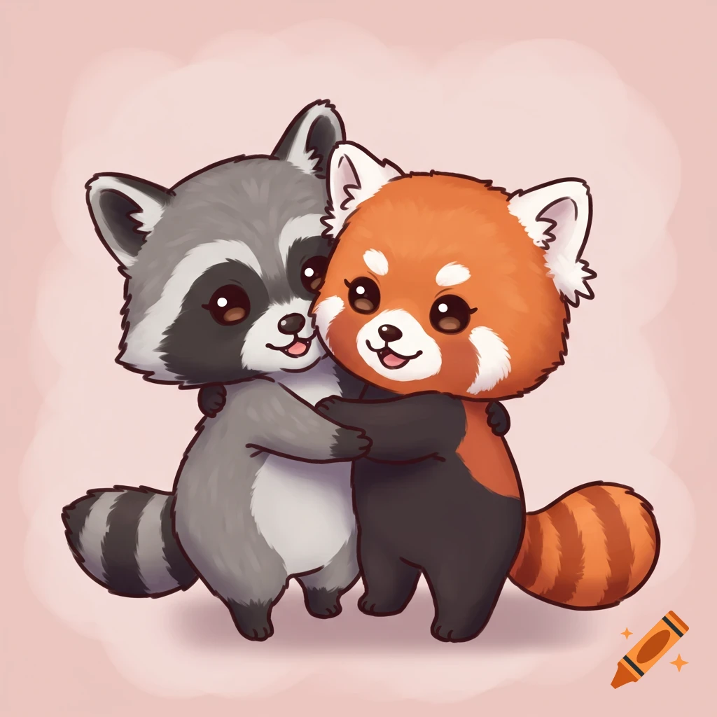 Cute raccoon and red panda couple chibi art on Craiyon