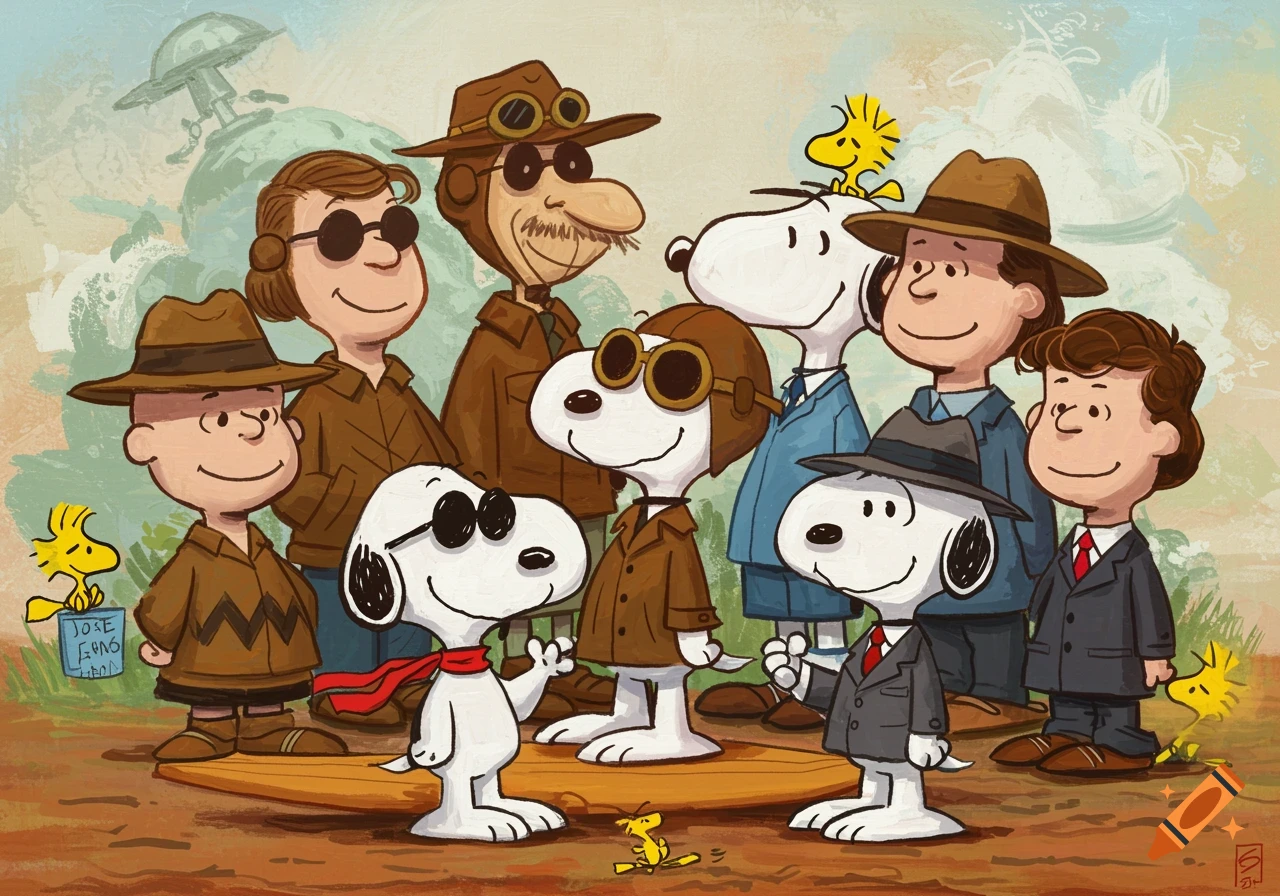 Snoopy and Peanuts characters are depicted as various alter egos ...