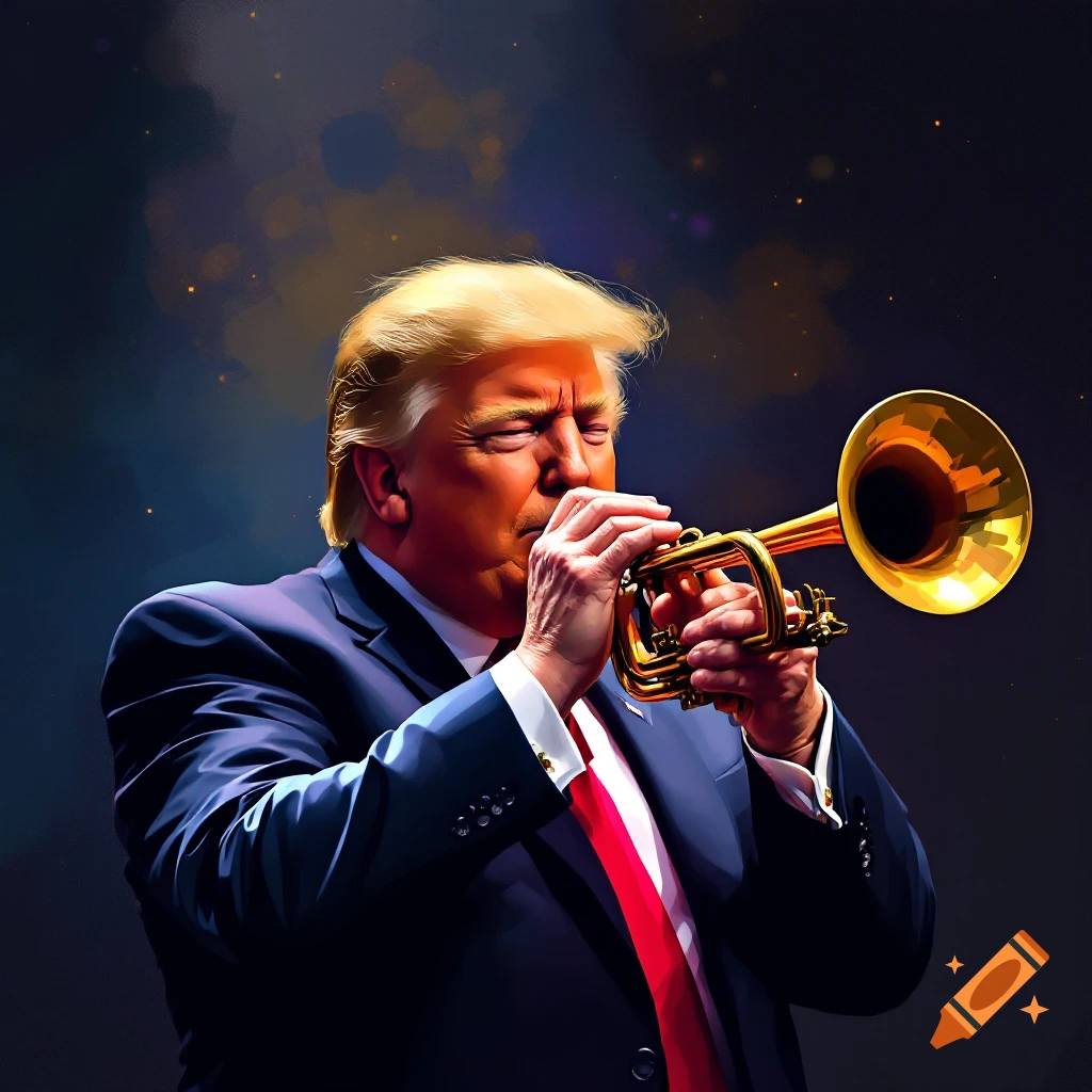 Donald Trump playing blues guitar solo in a smoke-filled bar on Craiyon