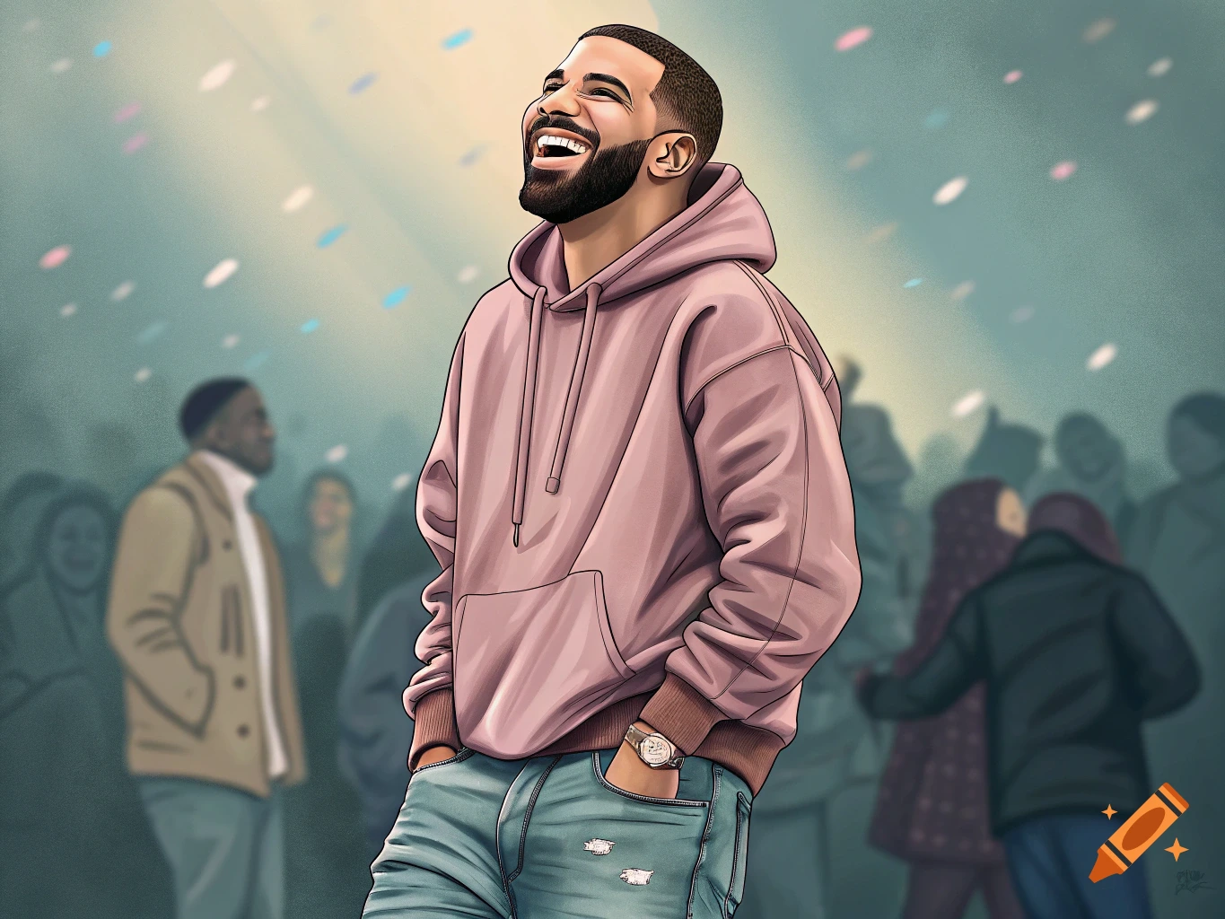 Illustration of Diddy and Drake with microphones and vinyl records in a ...