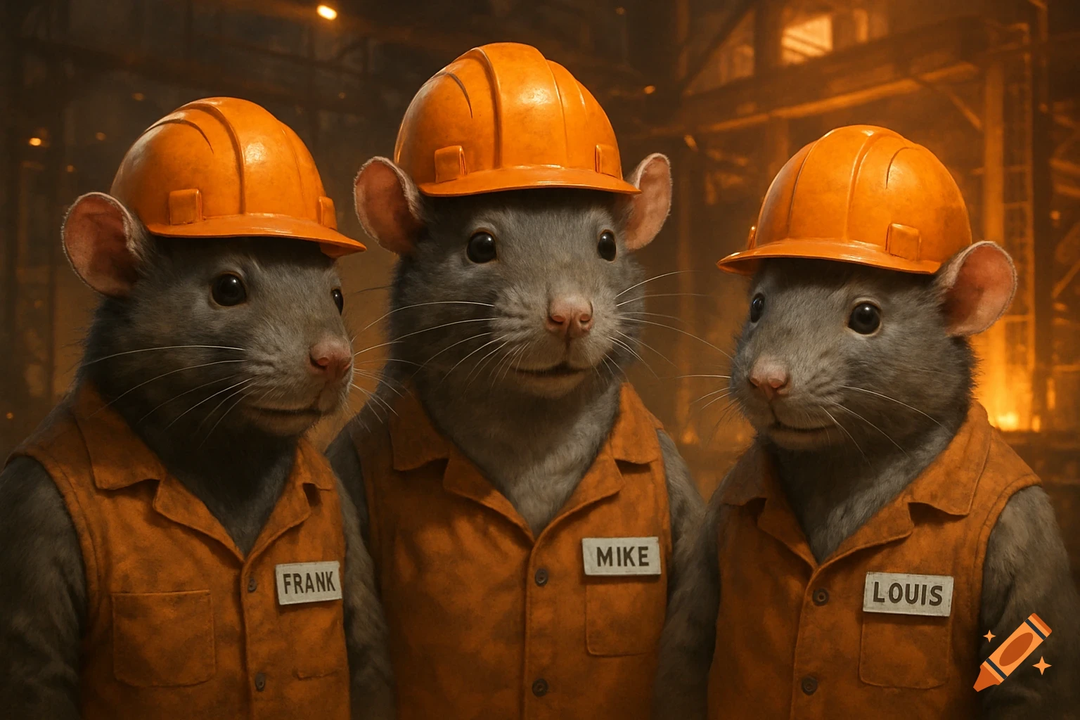 Three Canada geese wearing green hard hats with '71', safety glasses ...